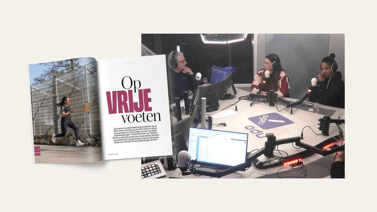 Atlete Madiea Ghafoor en hoofdredacteur Liselot Bouman bij landelijke radio